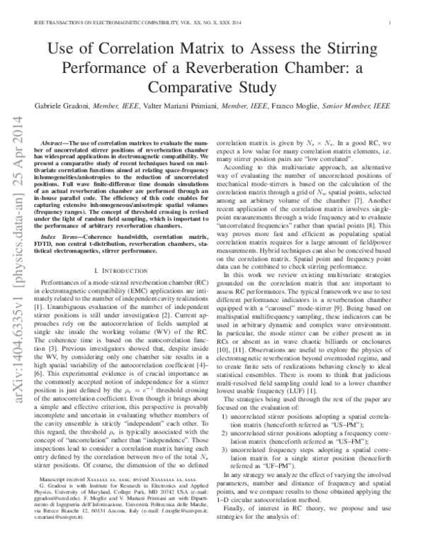 Pdf Use Of Correlation Matrix To Assess The Stirring Performance Of A