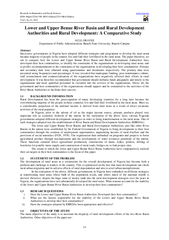 (PDF) Lower and Upper Benue River Basin and Rural Development ...