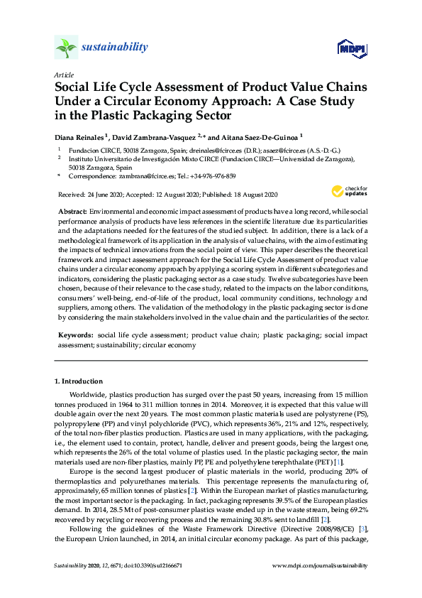 (PDF) Social Life Cycle Assessment of Product Value Chains Under a ...