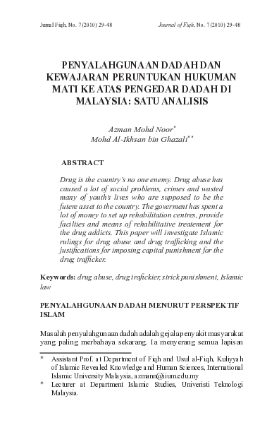 (PDF) Penyalahgunaan Dadah Dan Kewajaran Peruntukan Hukuman Mati Ke ...