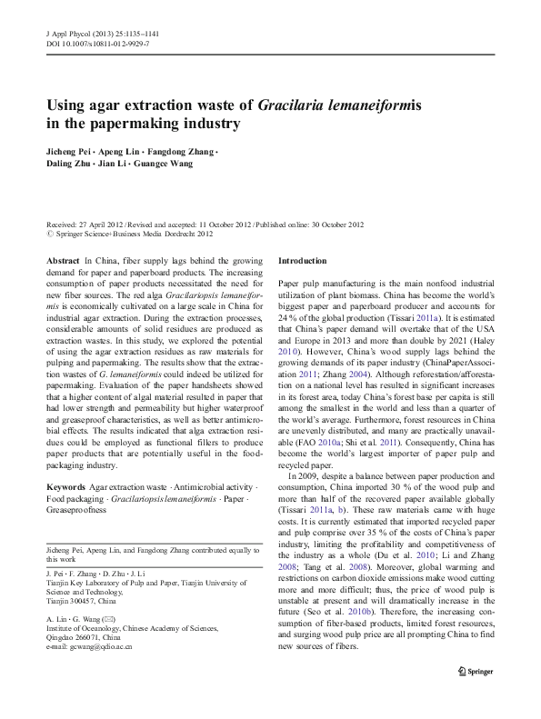 (PDF) Using agar extraction waste of Gracilaria lemaneiformis in the ...