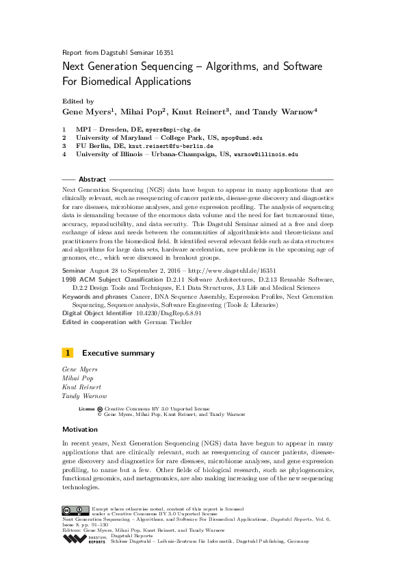 (PDF) Next Generation Sequencing – Algorithms , and Software For Biomedical Applications