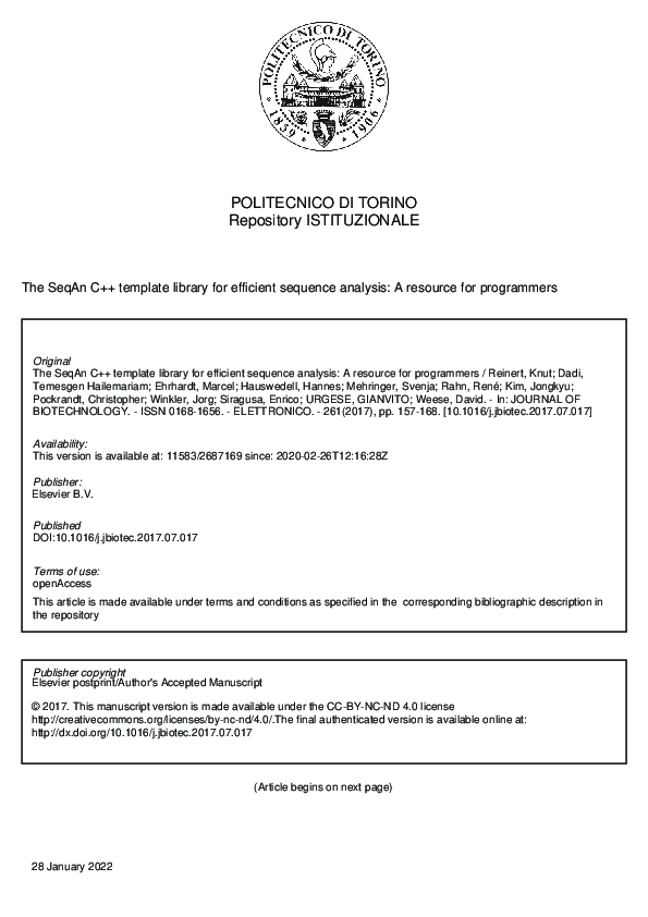 (PDF) The SeqAn C++ template library for efficient sequence analysis: A resource for programmers