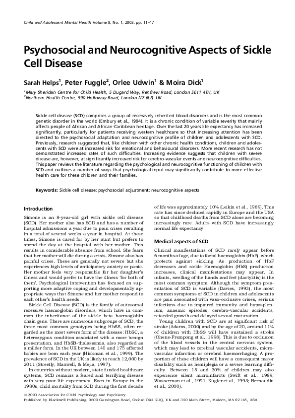 (PDF) Psychosocial and Neurocognitive Aspects of Sickle Cell Disease