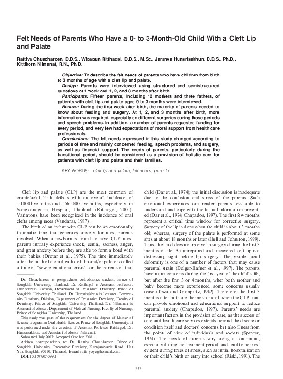 (PDF) Felt Needs of Parents Who Have a 0- to 3-Month-Old Child with a ...