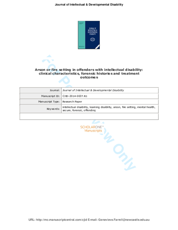 (PDF) Arson or fire setting in offenders with intellectual disability ...