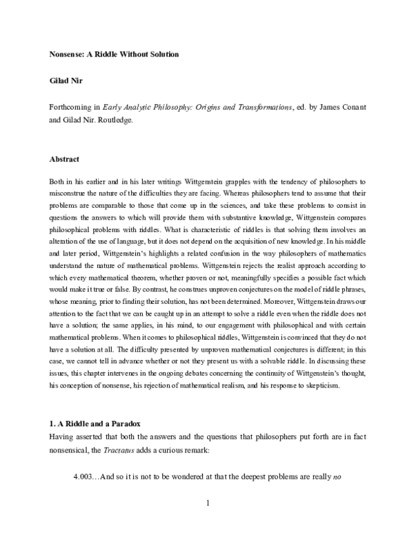 (PDF) Nonsense: A Riddle Without Solution