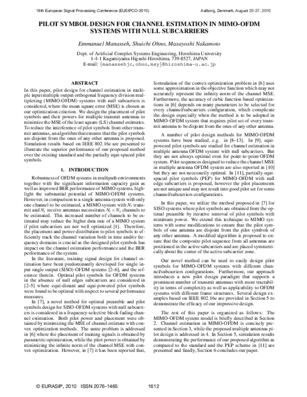 (PDF) Pilot Symbol Design For Channel Estimation In Mimo-Ofdm Systems With Null Subcarriers