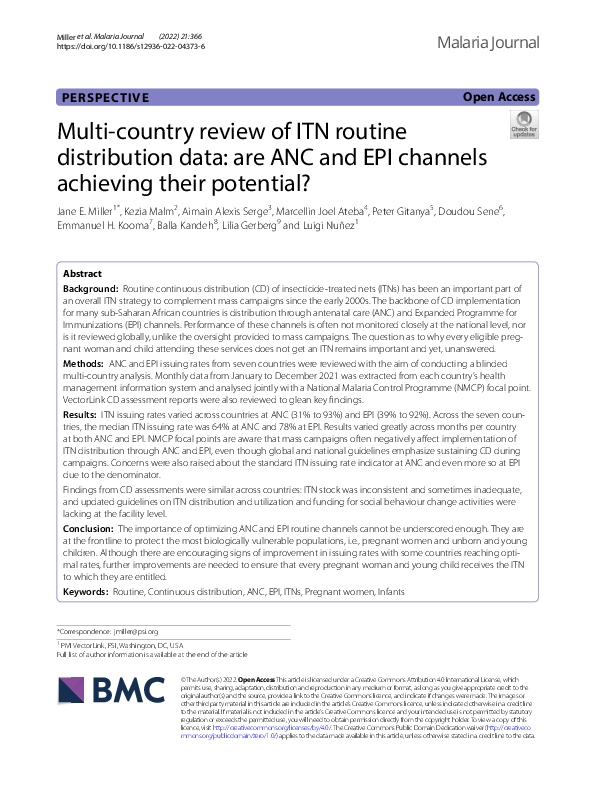 (PDF) Multi-country review of ITN routine distribution data: are ANC ...