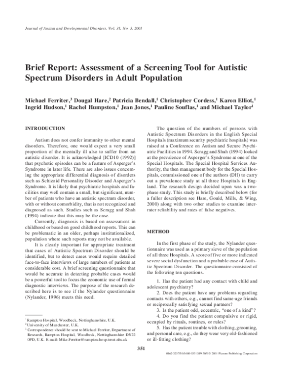 (PDF) Brief report: assessment of a screening tool for autistic ...
