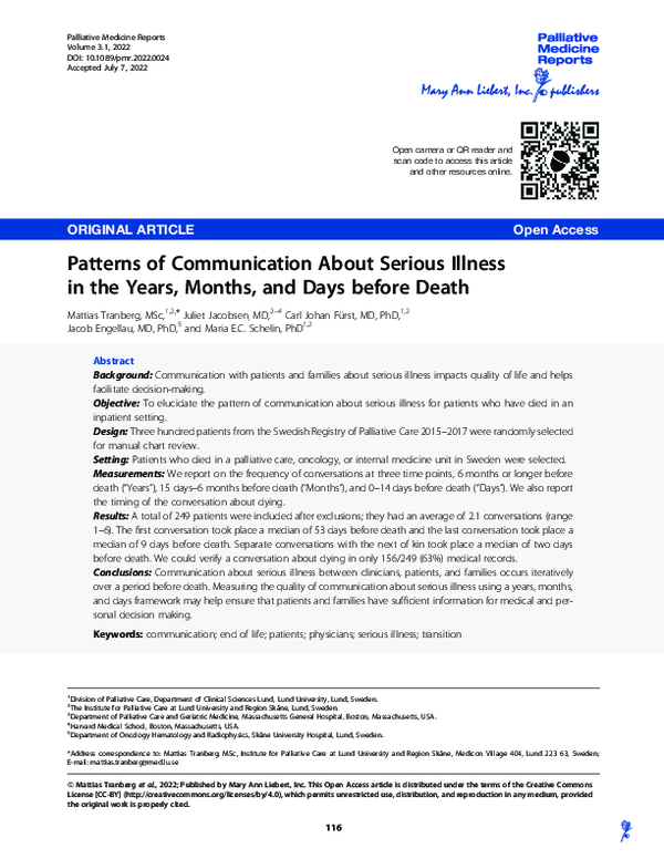 (PDF) Patterns of Communication About Serious Illness in the Years ...
