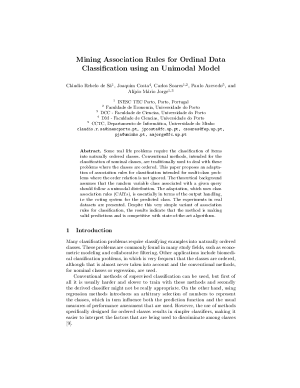 (PDF) Mining Association Rules for Ordinal Data Classification using an Unimodal Model