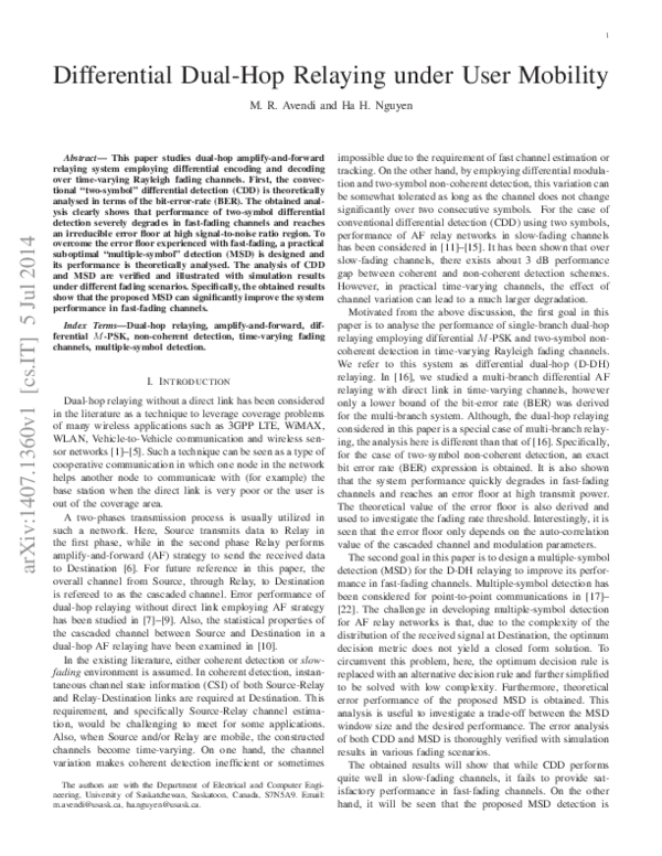 Pdf Differential Dual Hop Relaying Under User Mobility