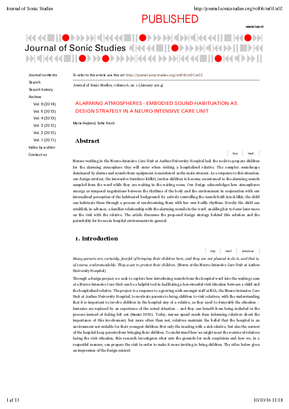 (PDF) Alarming Atmospheres - Embodied Sound Habituation as Design ...