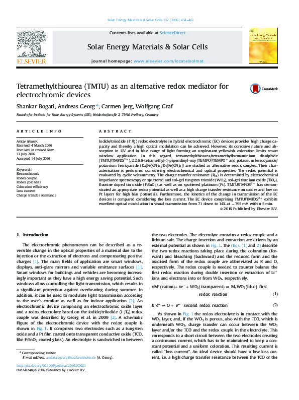 (PDF) Tetramethylthiourea (TMTU) as an alternative redox mediator for ...
