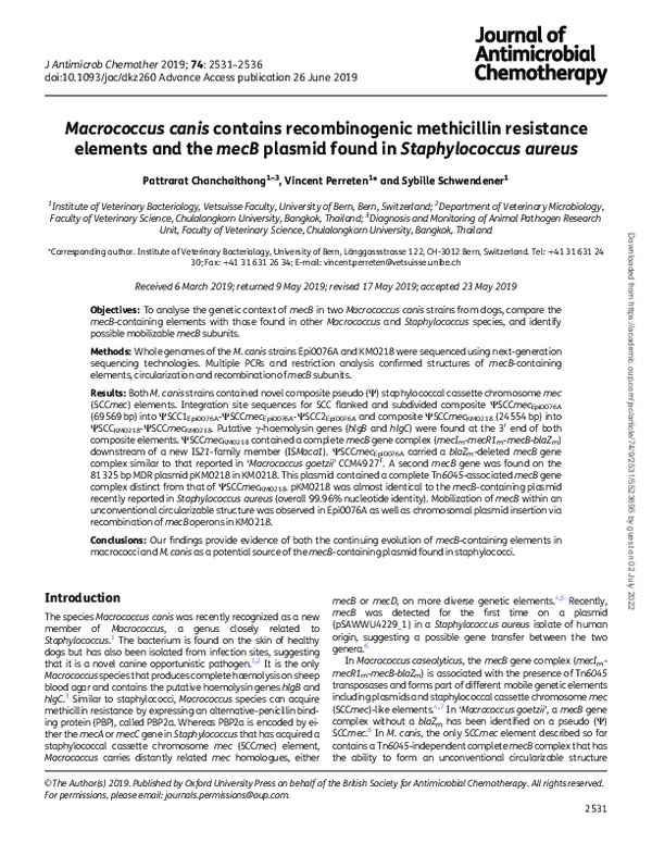 (PDF) Macrococcus canis contains recombinogenic methicillin resistance ...