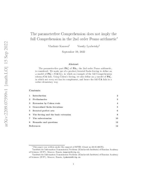 (PDF) The parameterfree Comprehension does not imply the full ...