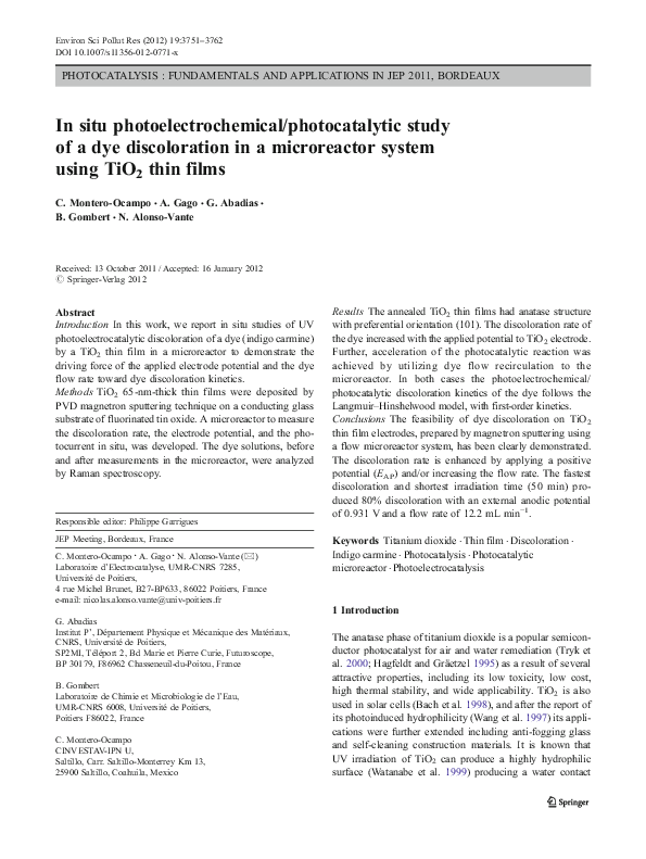 (PDF) In situ photoelectrochemical/photocatalytic study of a dye discoloration in a microreactor ...
