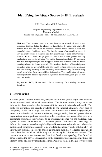 (PDF) Identifying the Attack Source by IP Traceback