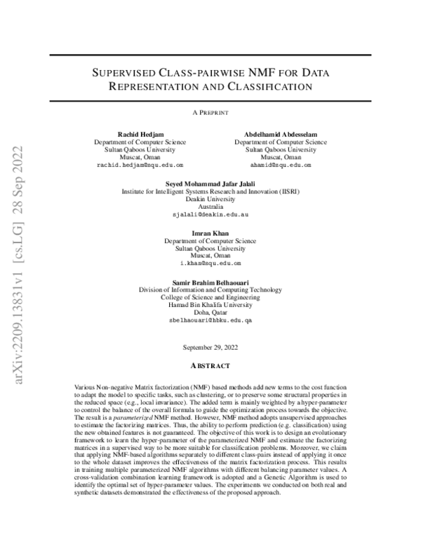 (PDF) Supervised Class-pairwise NMF for Data Representation and Classification