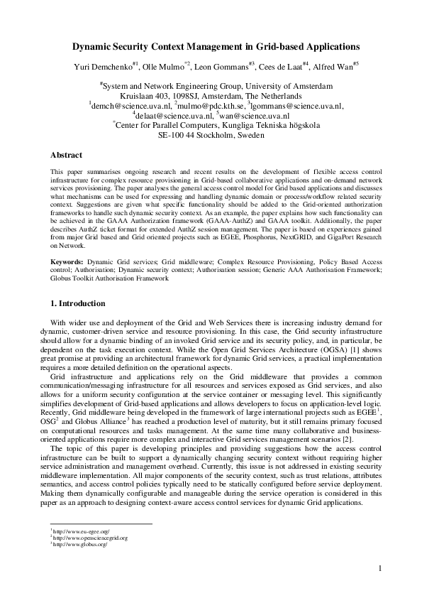 (PDF) Dynamic security context management in Grid-based applications