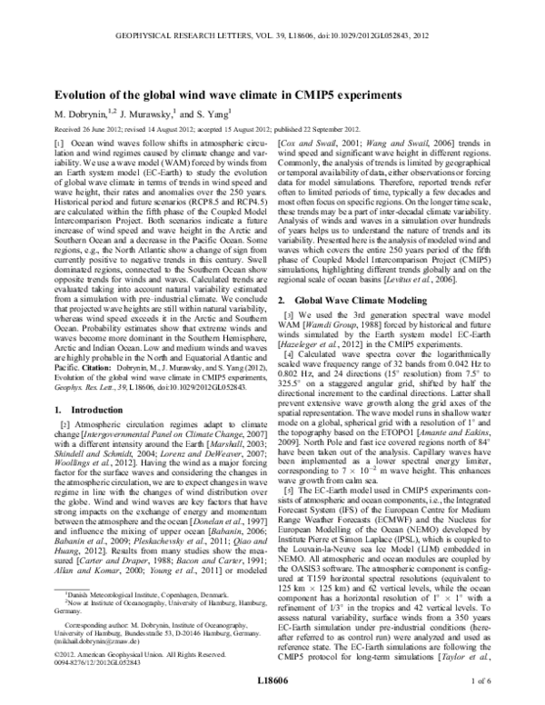 (PDF) Evolution of the global wind wave climate in CMIP5 experiments