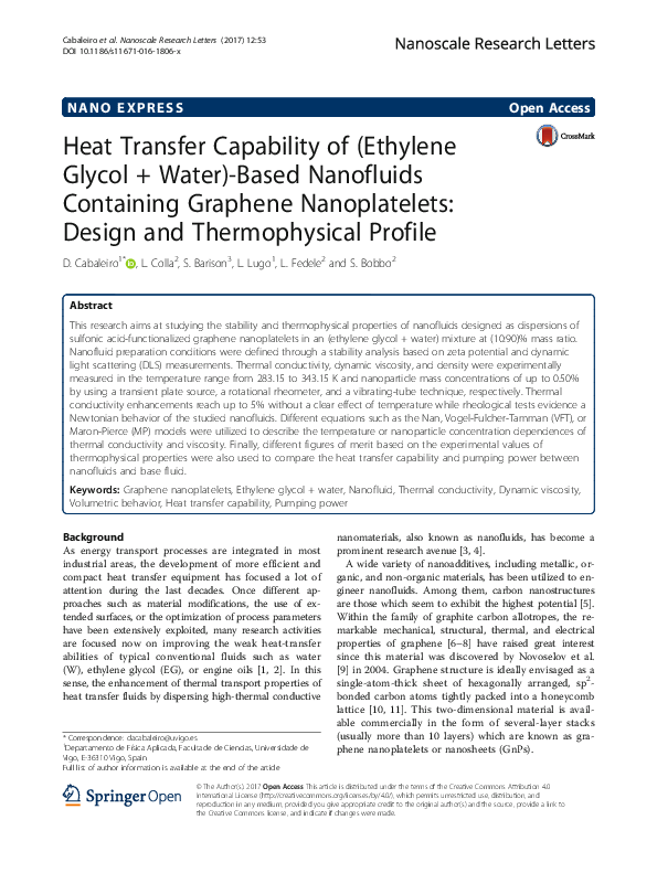 (PDF) Heat Transfer Capability of (Ethylene Glycol + Water)-Based Nanofluids Containing Graphene ...