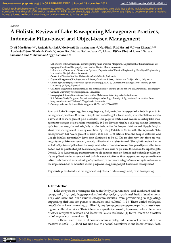 (PDF) A Holistic Review of Lake Rawapening Management Practices, Indonesia: Pillar-based and ...