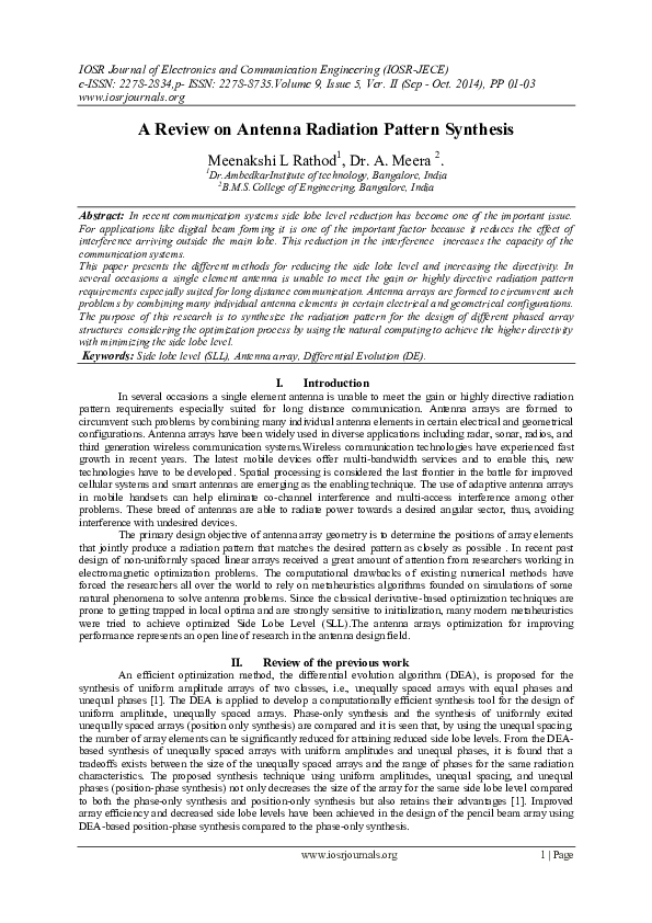 (PDF) A Review on Antenna Radiation Pattern Synthesis