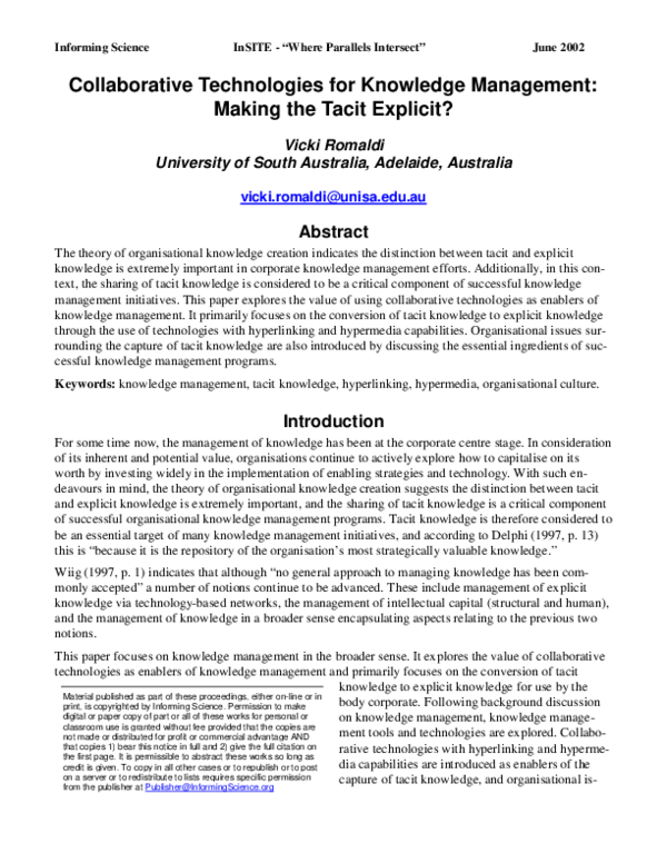 (PDF) Collaborative Technologies for Knowledge Management: Making the ...