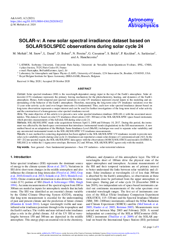 (PDF) SOLAR-v: A new solar spectral irradiance dataset based on SOLAR ...