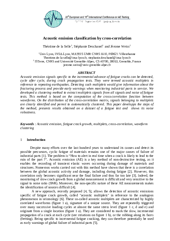 (PDF) Acoustic emission classification by cross-correlation