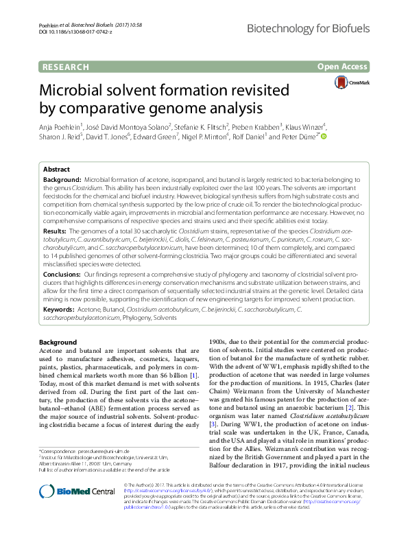 (PDF) Microbial solvent formation revisited by comparative genome analysis