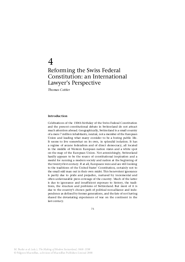 (PDF) Reforming the Swiss Federal Constitution: an International Lawyer ...