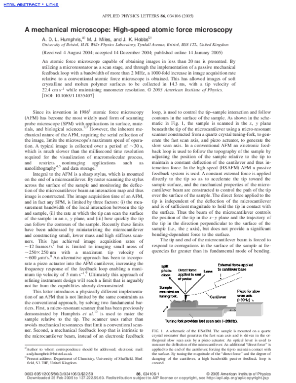 (PDF) A mechanical microscope: High-speed atomic force microscopy
