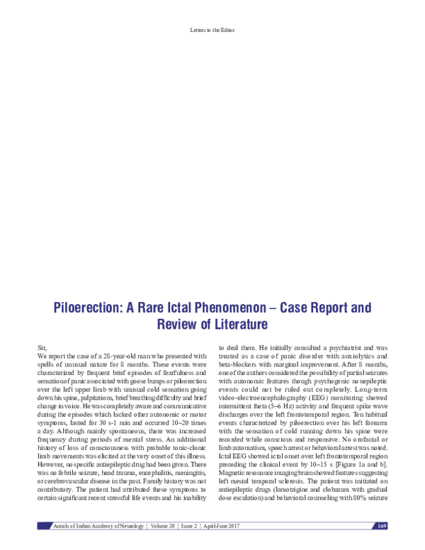 Piloerection: A rare ictal phenomenon – Case report and review of ...