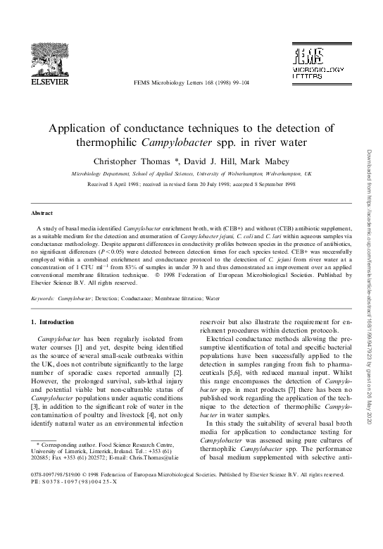 (PDF) Application of conductance techniques to the detection of thermophilic Campylobacter spp ...