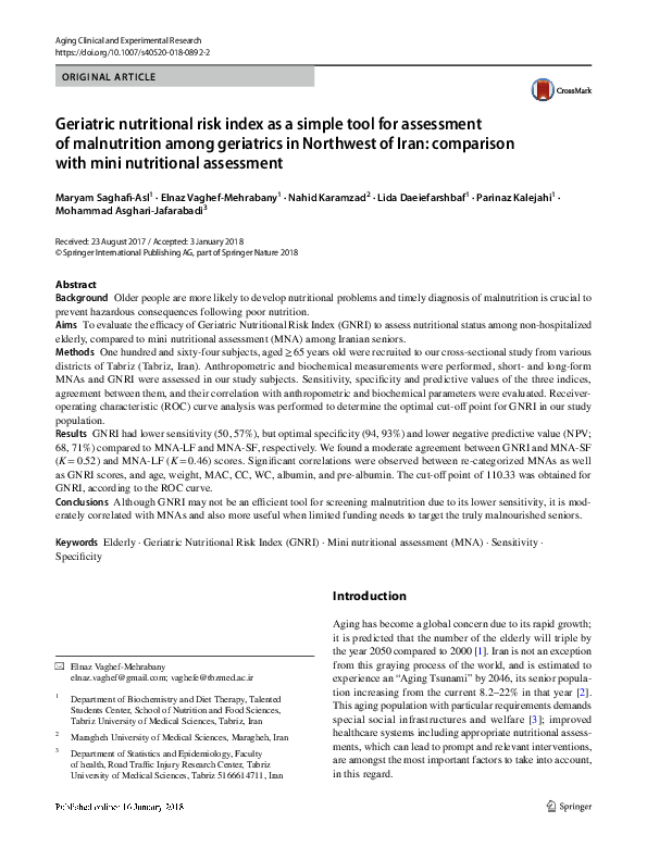 (PDF) Geriatric nutritional risk index as a simple tool for assessment ...