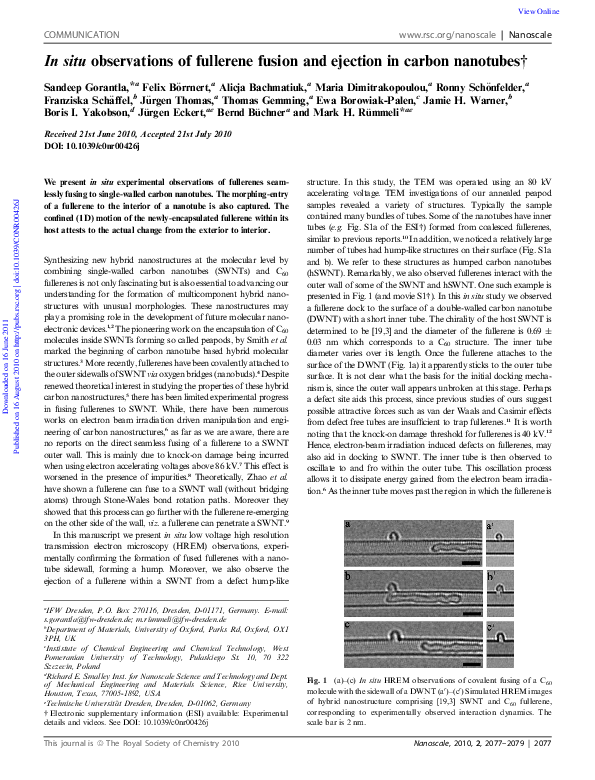 (PDF) In situ observations of fullerene fusion and ejection in carbon ...