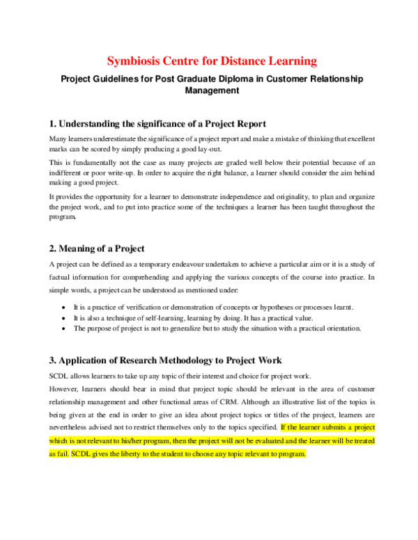 (PDF) Symbiosis Centre for Distance Learning Project Guidelines for ...