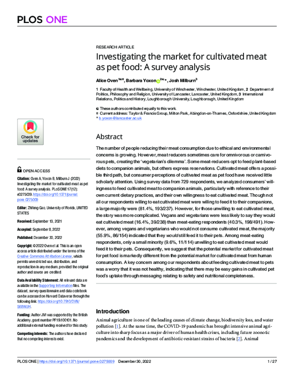 (PDF) Investigating the market for cultivated meat as pet food: A ...