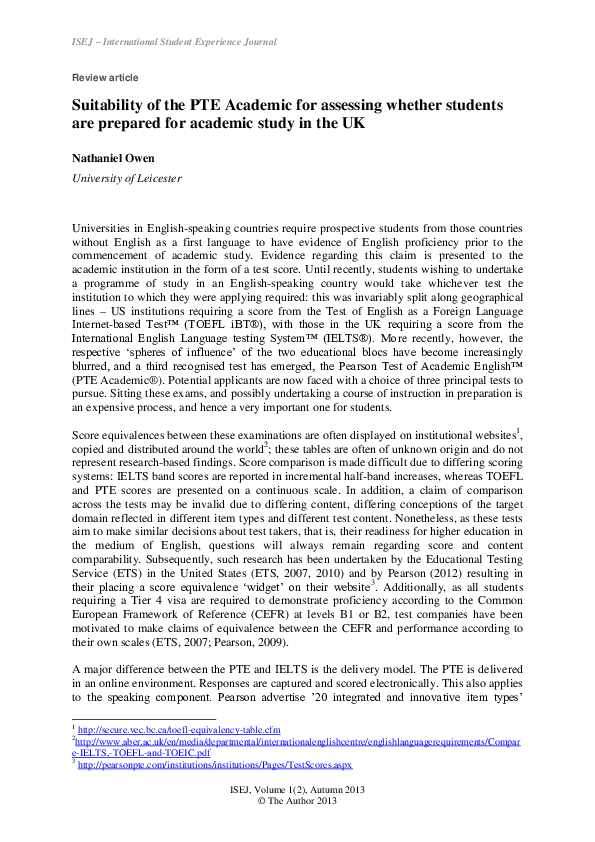 (PDF) Suitability of the PTE Academic for assessing whether students ...