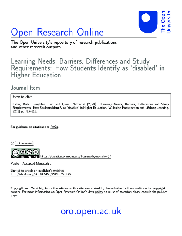 (PDF) Learning needs, barriers, differences and study requirements: How ...