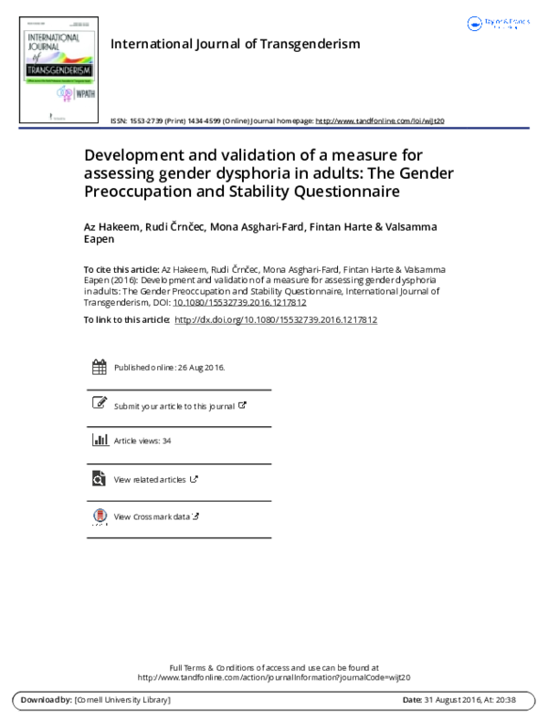 (PDF) Development and validation of a measure for assessing gender ...