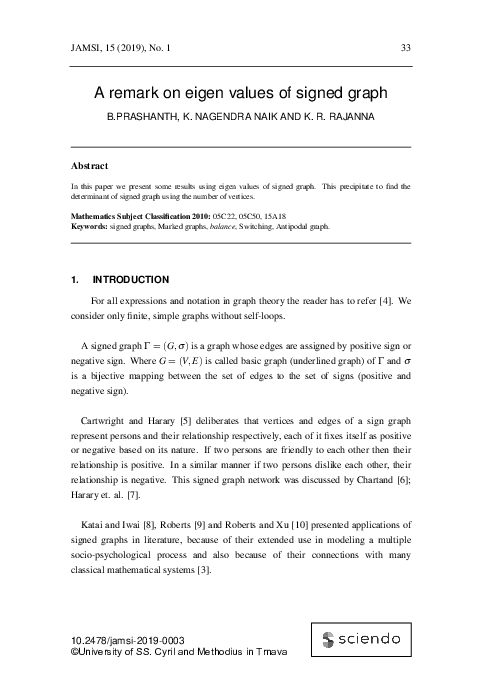 (PDF) A remark on eigen values of signed graph