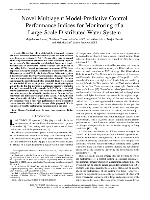 Novel Multiagent Model Predictive Control Performance Indices For Monitoring Of A Large Scale