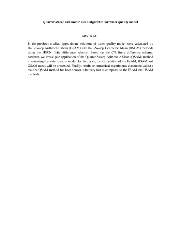 (PDF) Quarter-Sweep Arithmetic Mean Algorithm for water quality model