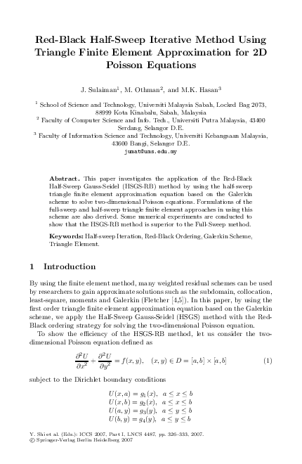 Pdf Red Black Half Sweep Iterative Method Using Triangle Finite Element Approximation For 2d