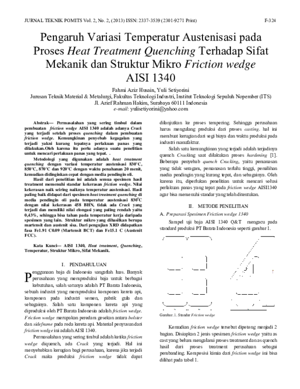 (PDF) Pengaruh Variasi Temperatur Austenisasi pada Proses Heat Treatment Quenching Terhadap ...