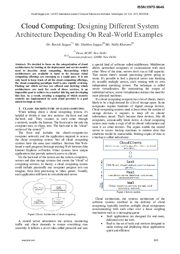 (PDF) Cloud Computing : Designing Different System Architecture Depending On Real-World Examples